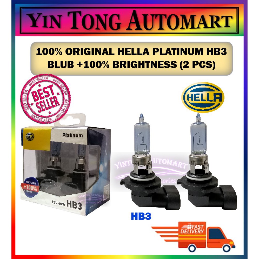 100% ORIGINAL HELLA PLATINUM HB3 BULB +100% BRIGHTNESS (2 PCS) | Shopee ...