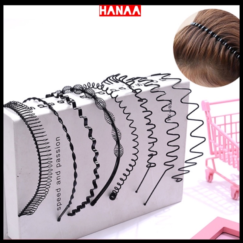 Black Steel Unisex Hairband Set coil metal men headband zz cekak rambut ...