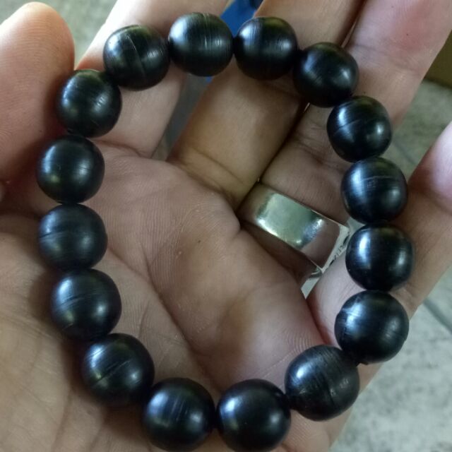 Gelang Teras Kemuning Hitam Asli 💯. saiz Biji 12mm. tali getah yang ...