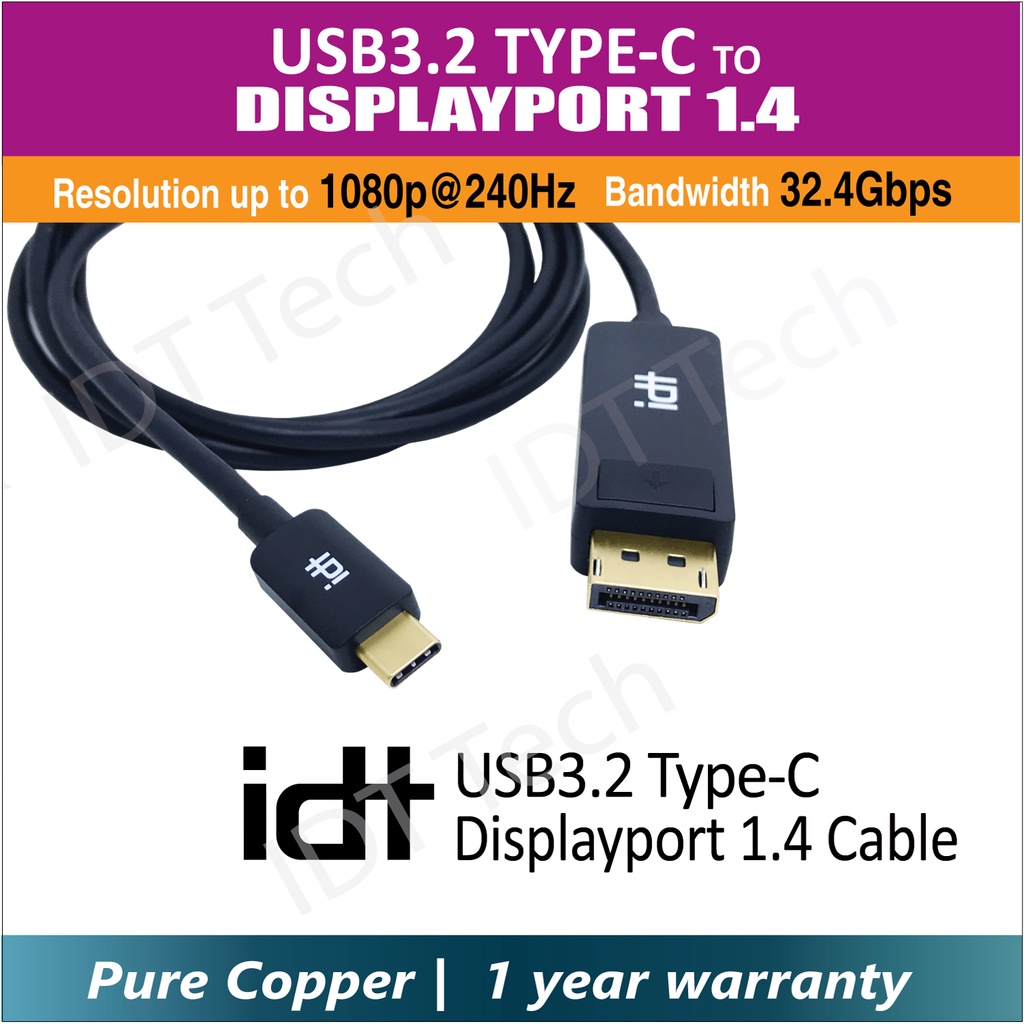 IDT Type-C to DP, USB C to DisplayPort Cable (1M / 1.8M) 1080p@144Hz ...