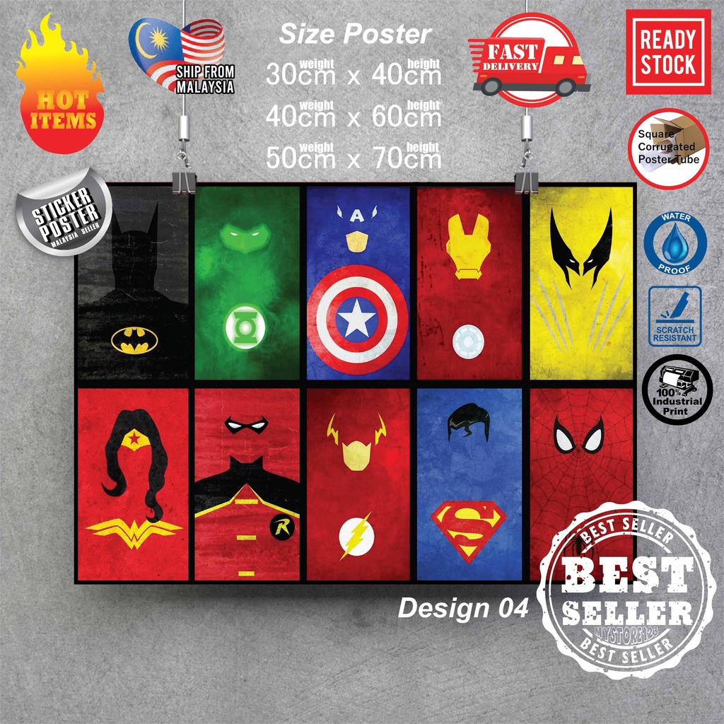 (Ready Stock) MARVEL & DC Superheroes Poster sticker | poster frame ...