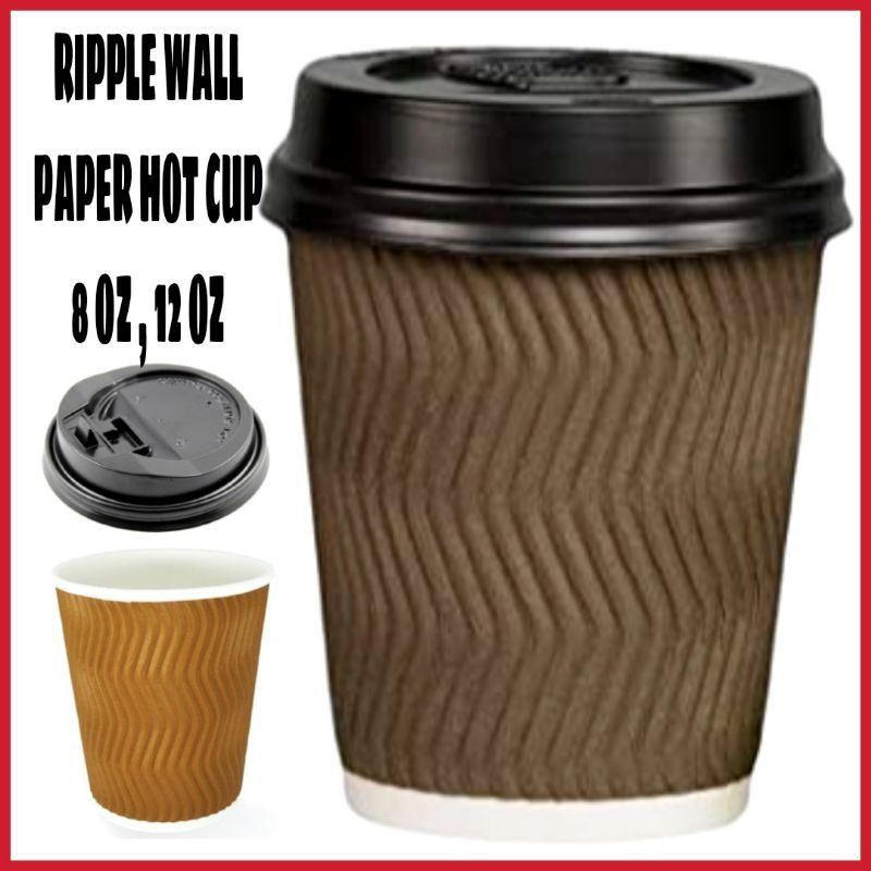 Brown Ripple Cup With Lid / Disposable Coffee Paper Cup / Cawan Kertas ...
