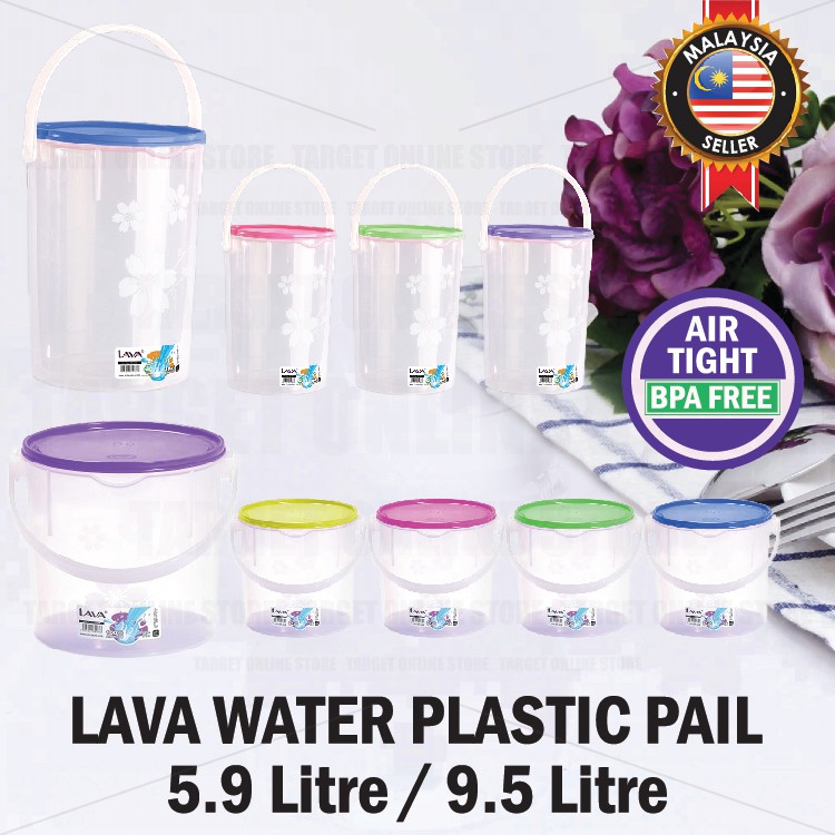 LAVA Water Plastic Pail Container Bucket BPA FREE AIRTIGHT 5.9L/9.5L ...