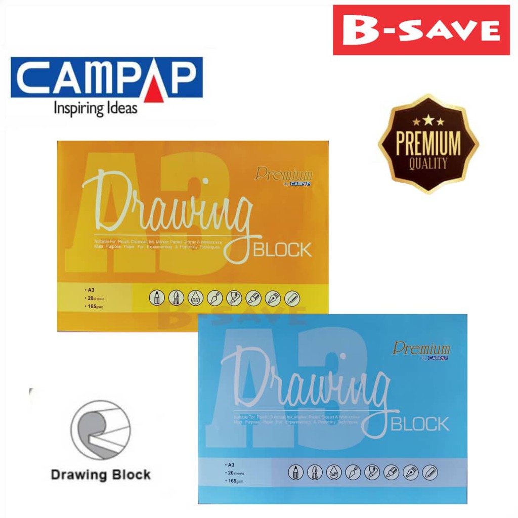 Campap Premium A3 Drawing Block Drawing Paper 165gsm 20sheets CA3605 ...