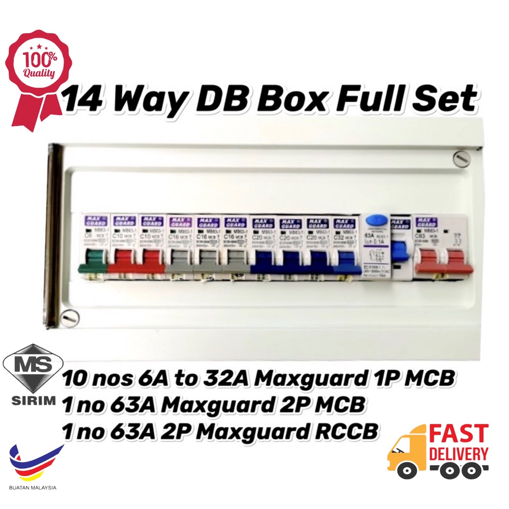 DB Box 14way (Full Set) Maxguard 1P MCB 6A -32A Distribution board ...