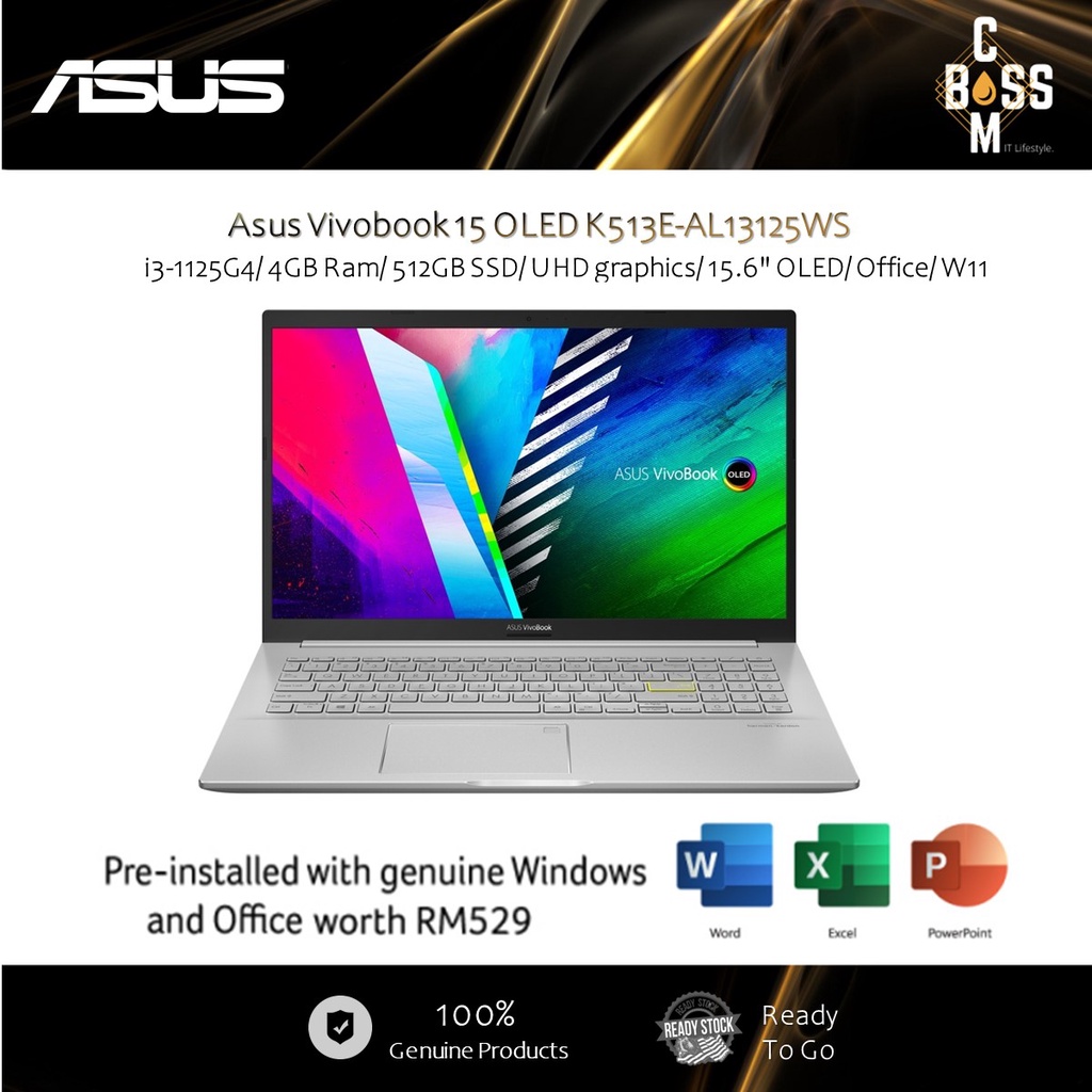 Asus Vivobook 15 OLED K513E-AL13125WS i3-1125G4/ 4GB Ram/ 512GB SSD ...