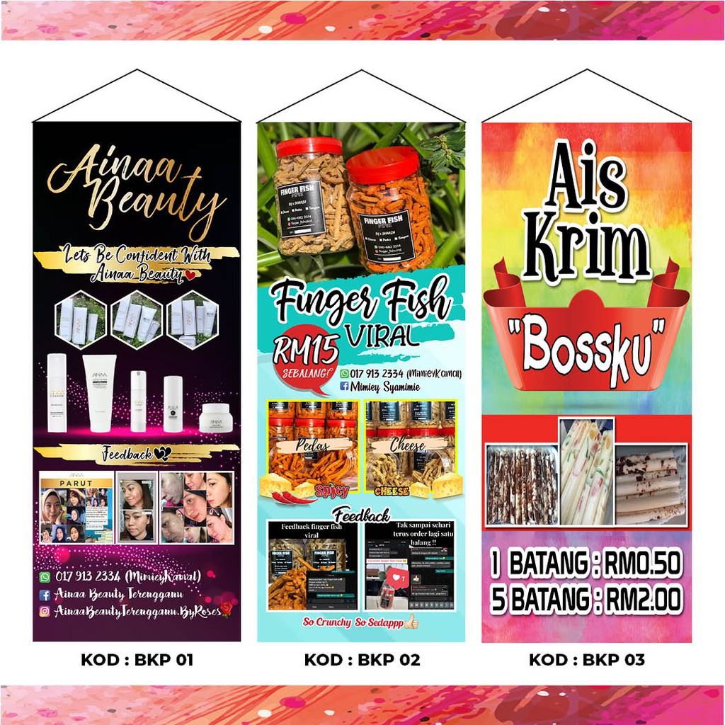 Bunting Kedai / Produk dan Label Custom 2x5 Kaki Murah Termasuk Design ...