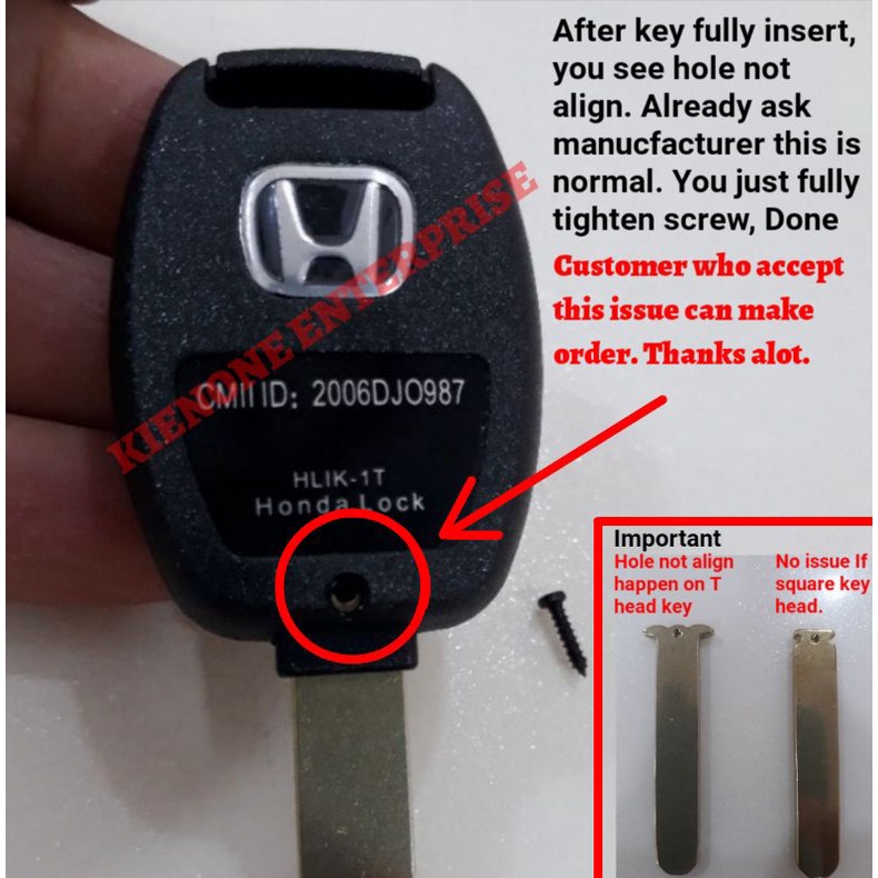 Honda City Civic casing replacement with insertable key (No provide ...