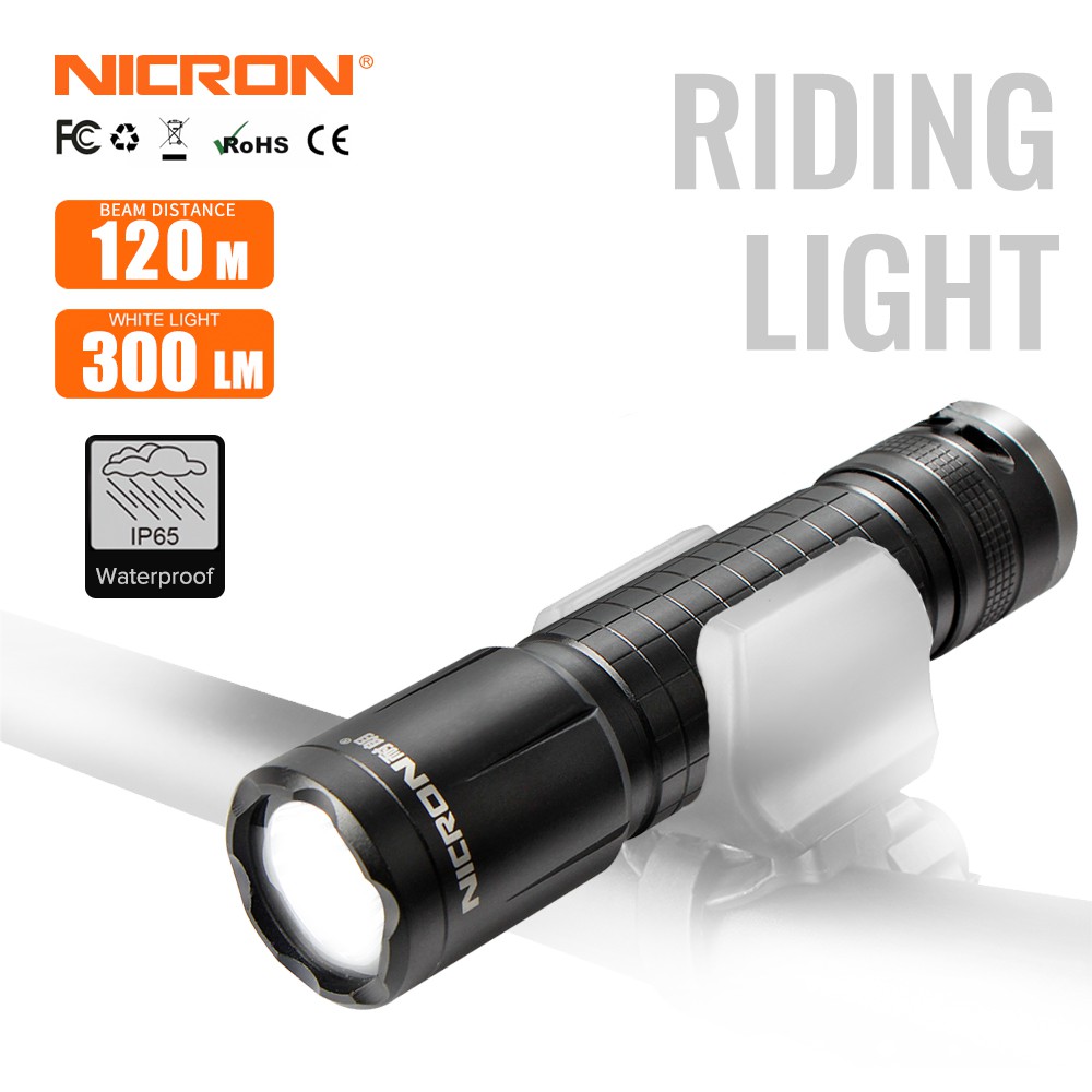 NICRON Compact USB Rechargeable Flashlight 300LM 170M Beam Distance ...