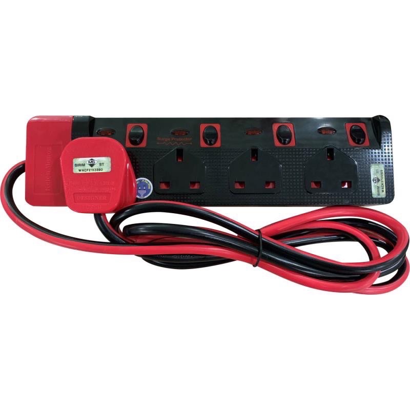 13A 4-way Power Plug Extension Socket Trailing Portable with Neon Light ...