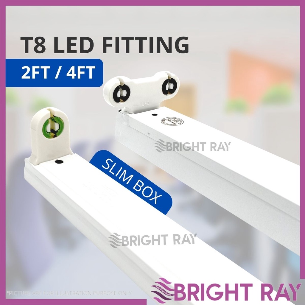 [1PC] SINGLE / DOUBLE T8 2FT / 4FT LED SLIM Case Tube Fitting Led ...