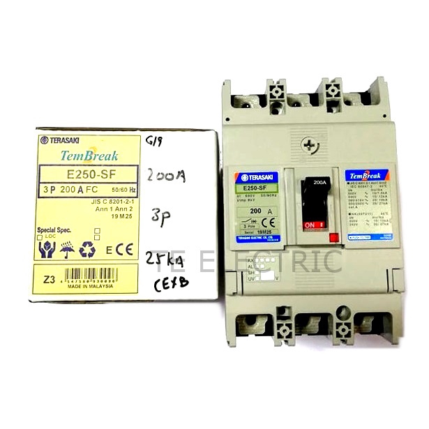 TERASAKI E250SF SERIES MCCB 150A / 175A / 200A /250A 3 POLE 25KA MOLDED CASE CIRCUIT BREAKER ...