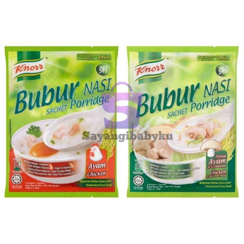 Knorr Bubur Nasi Sachet Porridge Chicken Mushroom Corn Shrimp (35g x 3 ...