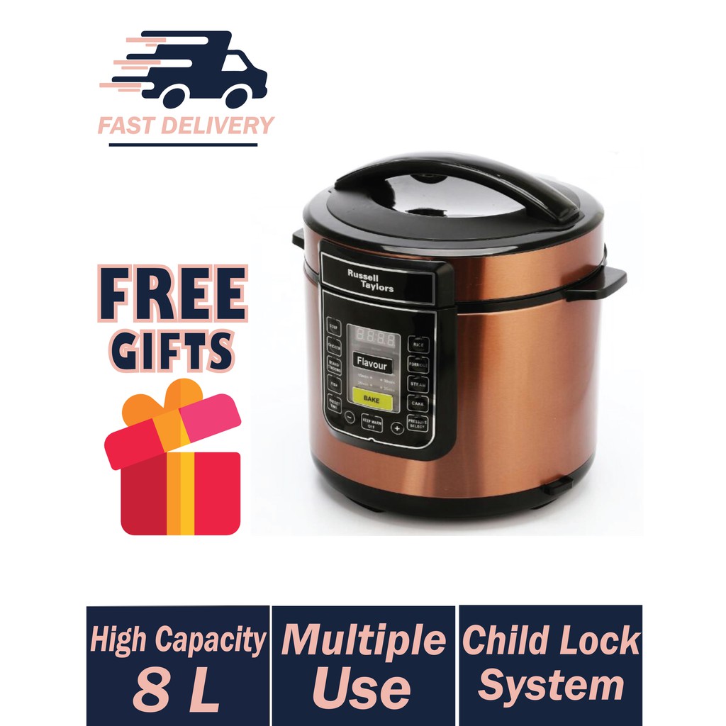 Russell Taylors 8L Electric Pressure Cooker PC-80, stainless steel pot ...