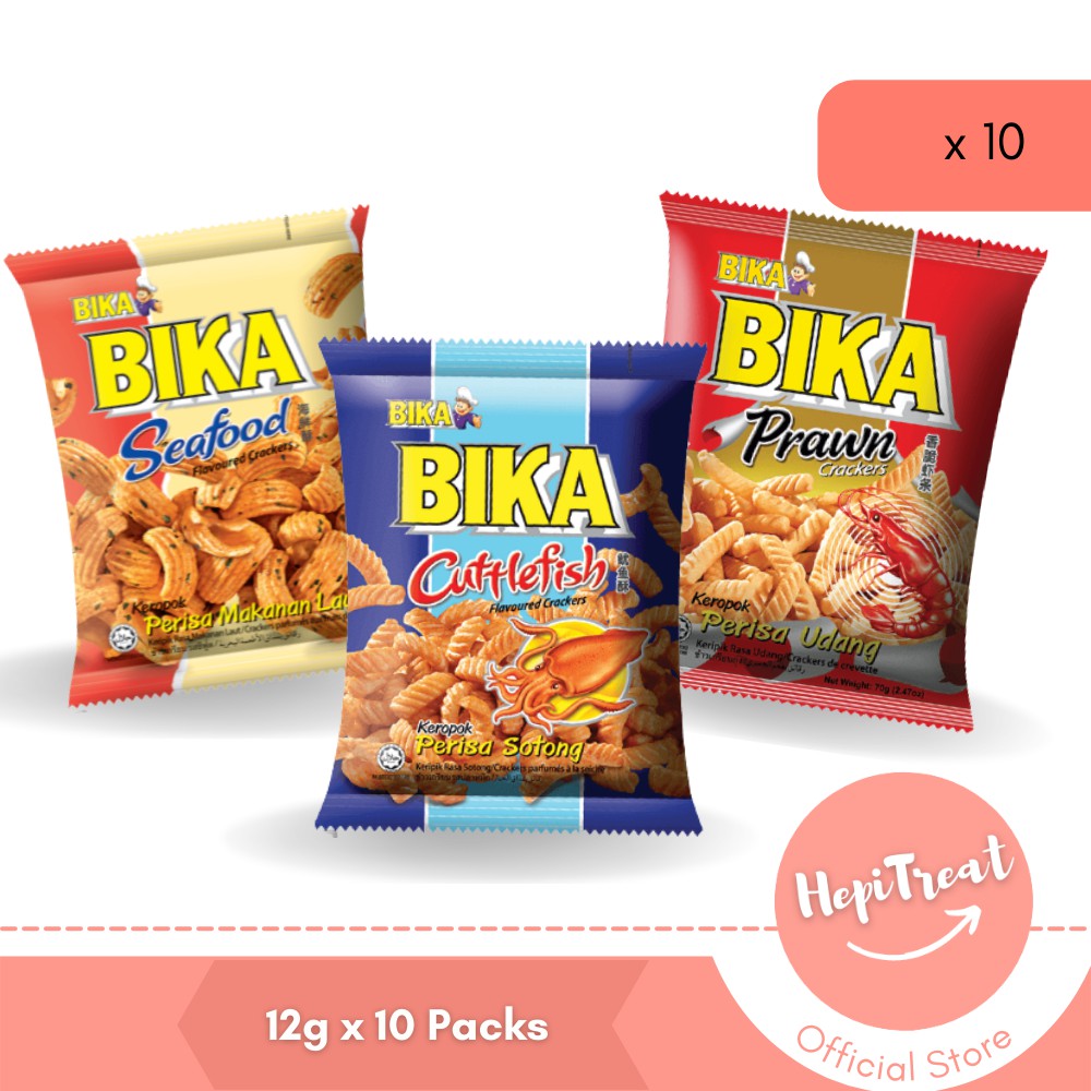 Bika Crackers Snack Seafood / Prawn / Cuttlefish - 10 Packs x 12g (Small) by Hepi Treat | Shopee ...