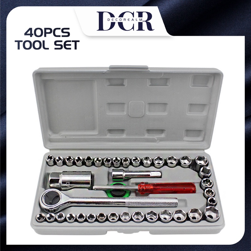 DCR 40pcs Combination Hand Tools Spanner Socket Ratchet Wrench Car Motorsikal Repair 40 Spanner ...