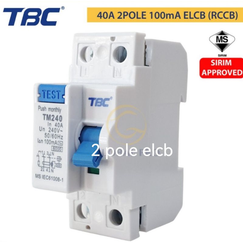 TBC ELCB RCCB 40A 63A 2POLES 240V 100mA Sirim Approved | Shopee Malaysia