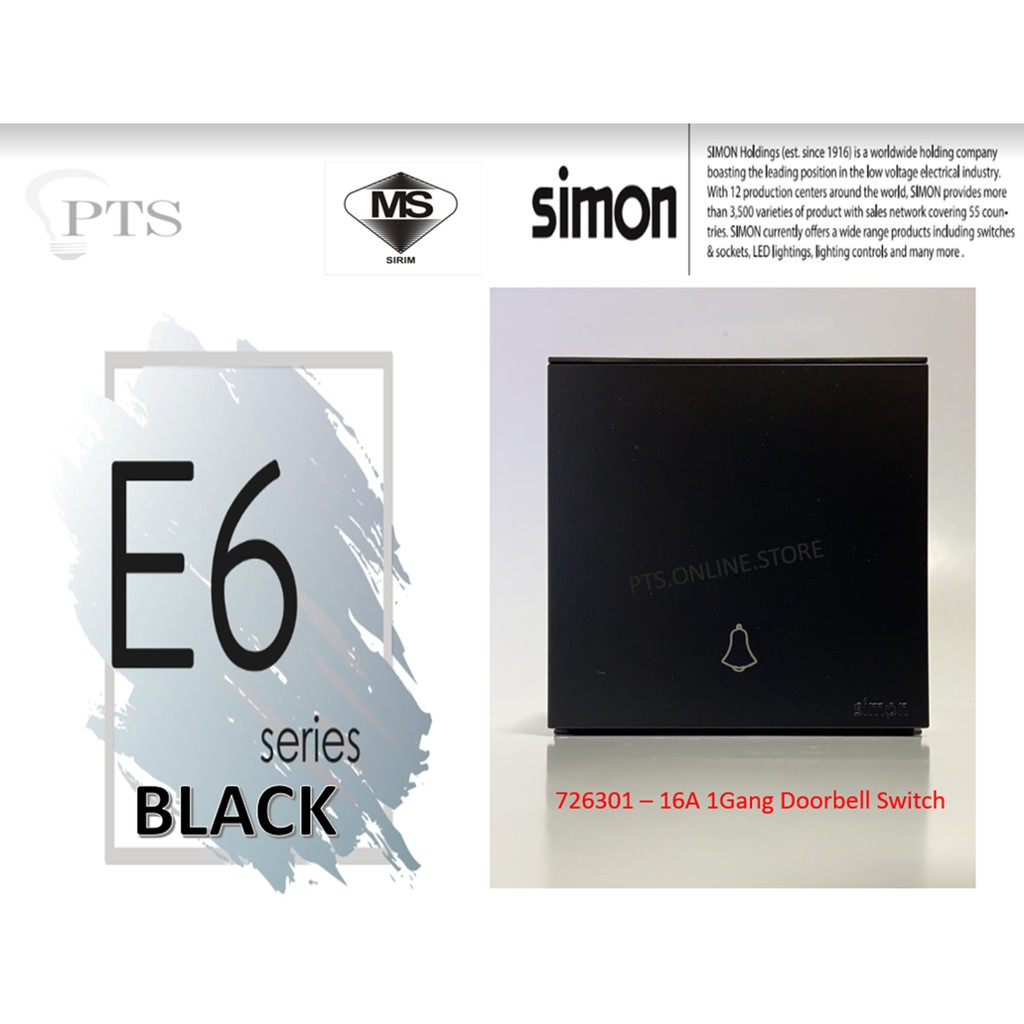 SIMON E6 BLACK - Suis 16A 1Gang Doorbell Switch - Suis Loceng Pintu ...
