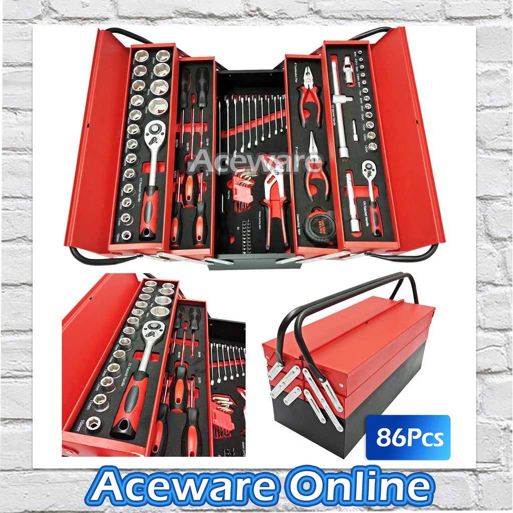 85Pcs Heavy Duty Cantilever Metal Tool Box Set Ratchet Set Spanner Set ...