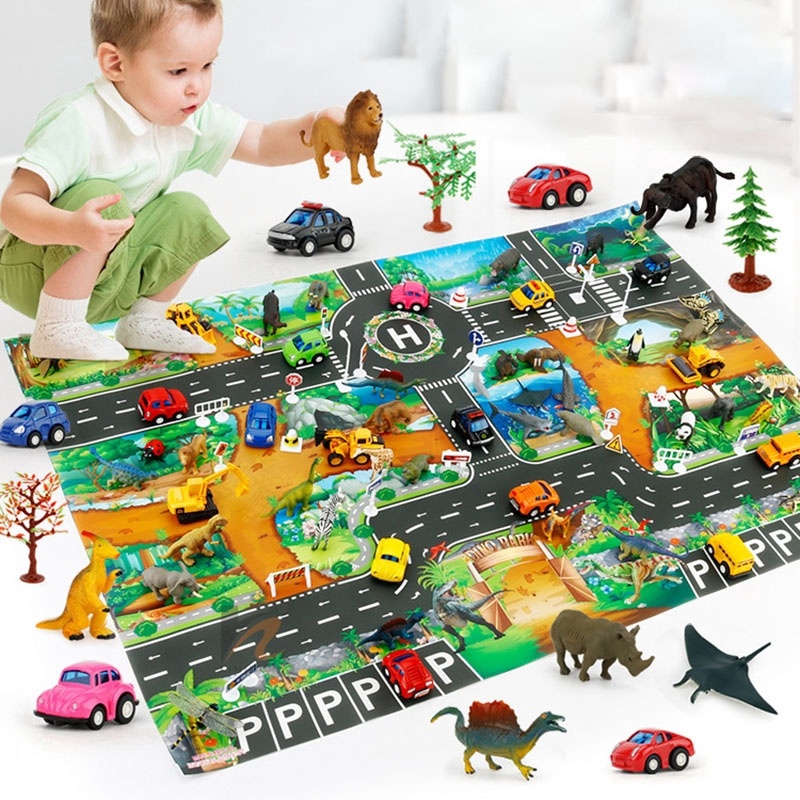 83*58CM Zoo Map and Cars PARKING LOT Road Sign Toys Model Car Climbing ...