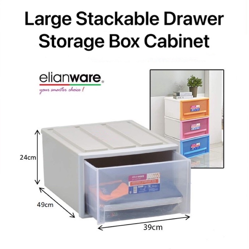 ELIANWARE Large Plastic Stackable Drawer E-641 Storage Box / Storage ...
