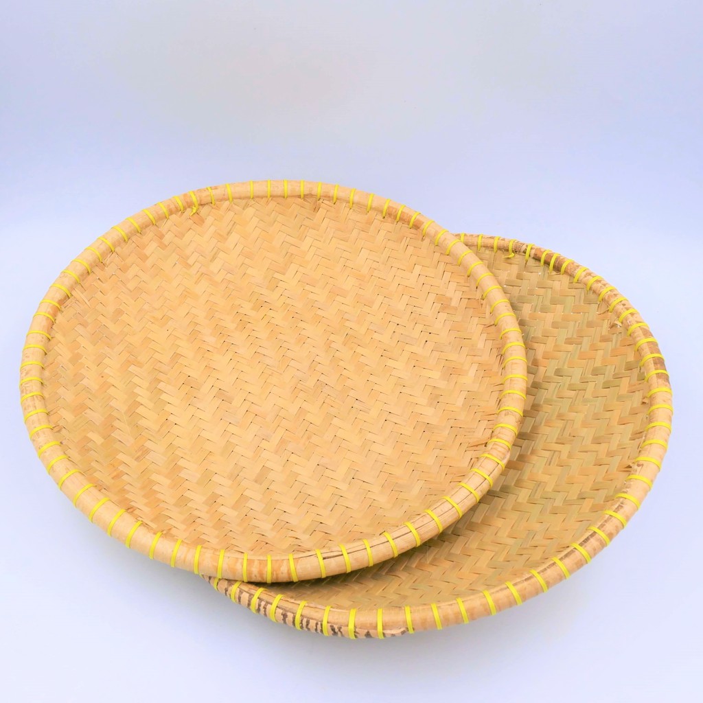 (D26cm) Rattan Flat Winnowing Basket - Round Shallow Rice Winnowing ...
