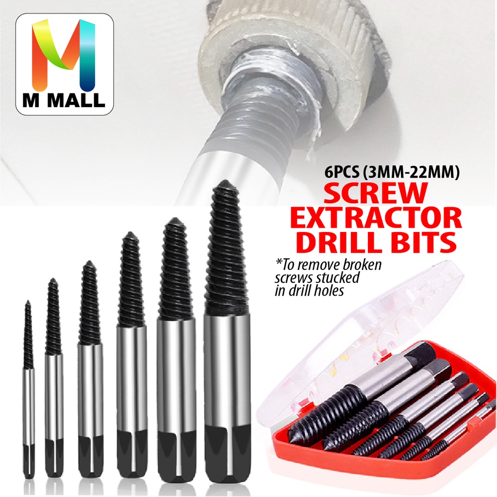 (3MM -22MM) 6PCS SCREW EXTRACTOR DRILL BITS SET Damaged Screw Bolts ...