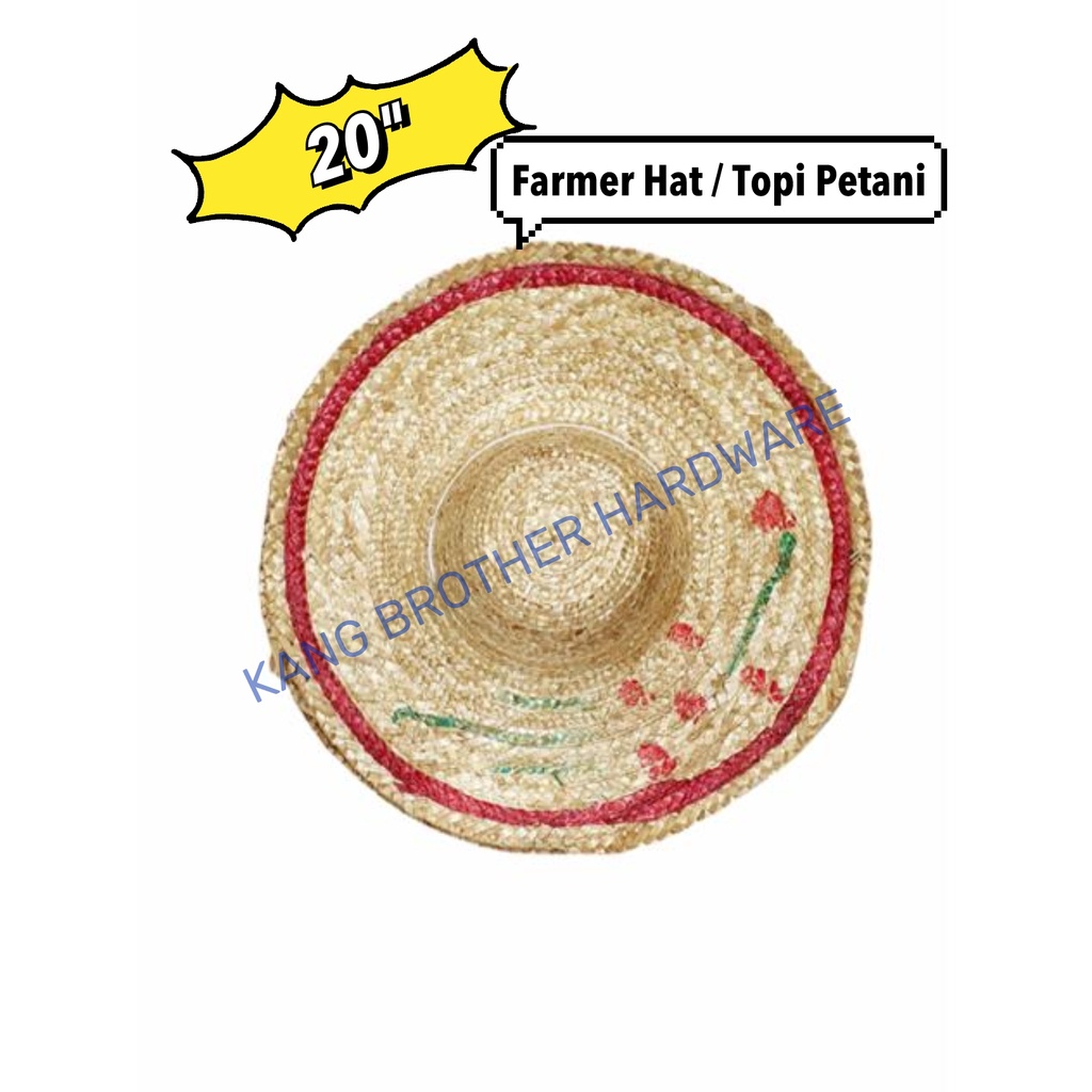 20" Grass Straw Farmer Hat Cap / Grass Hat / Topi Rumput Jerami Petani ...