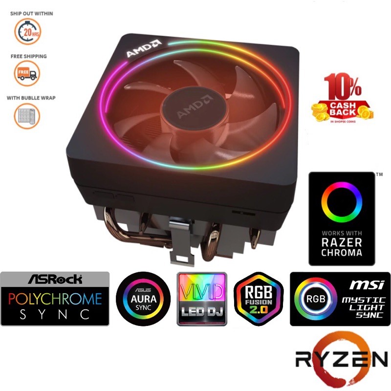 AMD Wraith Prism CPU Cooler Fan RGB Heatsink Socket AM4 AM3 AM3+ AM2 ...