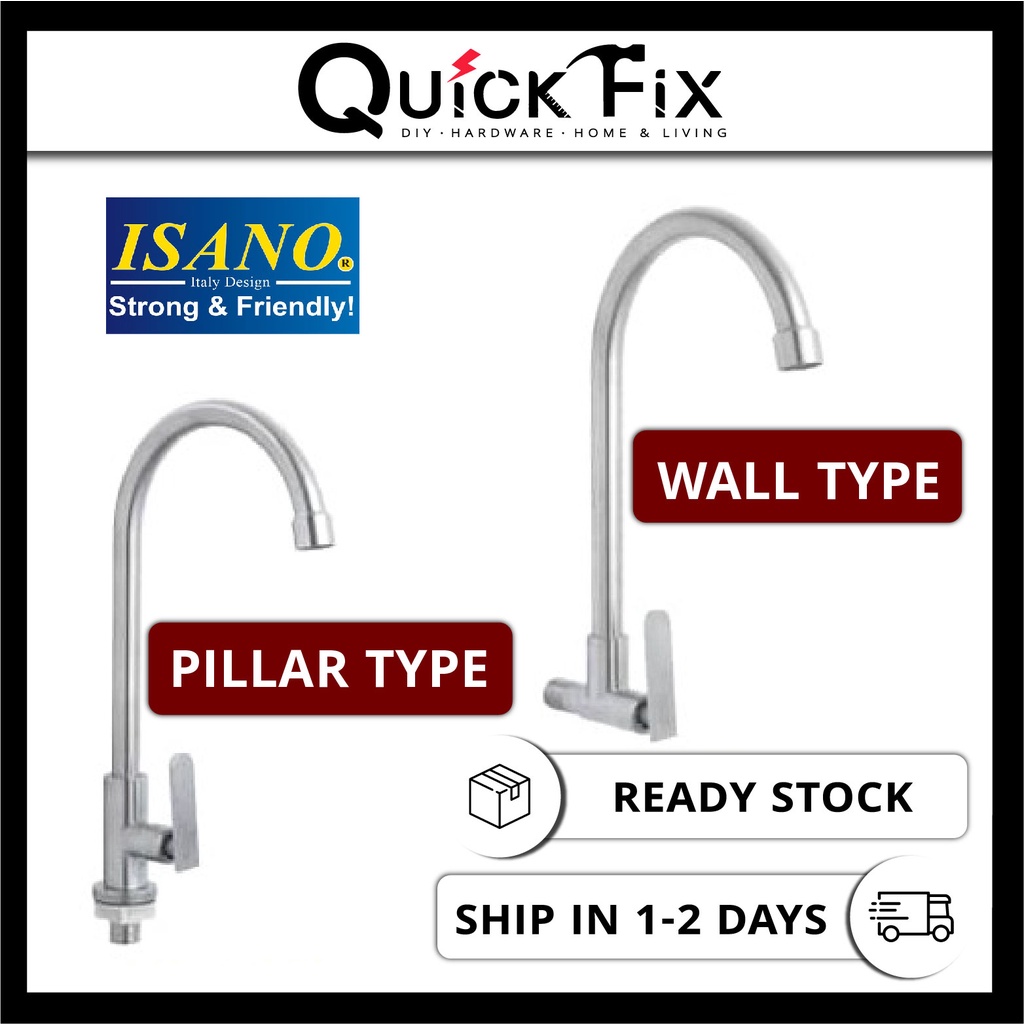 QuickFix ISANO 1/2'' Sink Swan Neck Water Tap Wall & Pillar Type ...