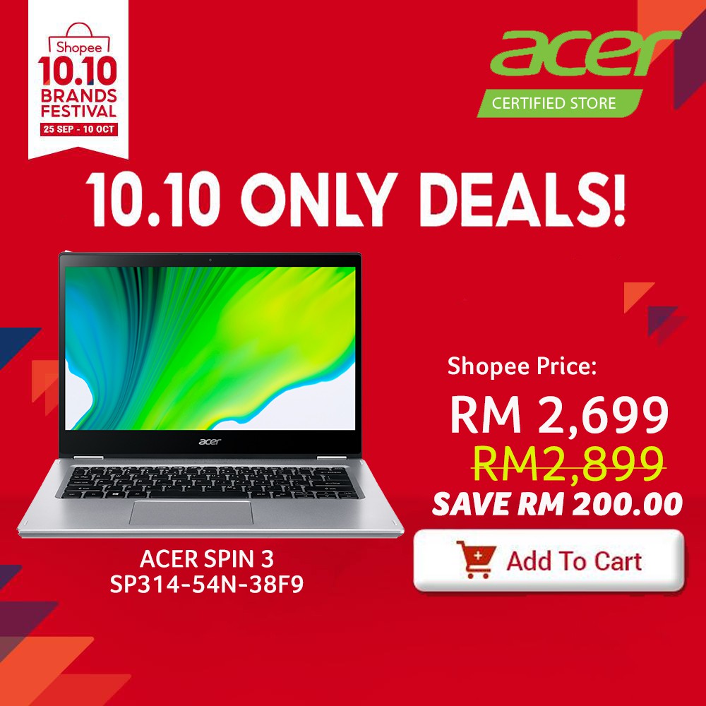 ACER SPIN 3 SP314-54N-38F9 14" IPS FHD LAPTOP I3-1005G1 4GD4 512SSD WIN10 SILVER | Shopee Malaysia