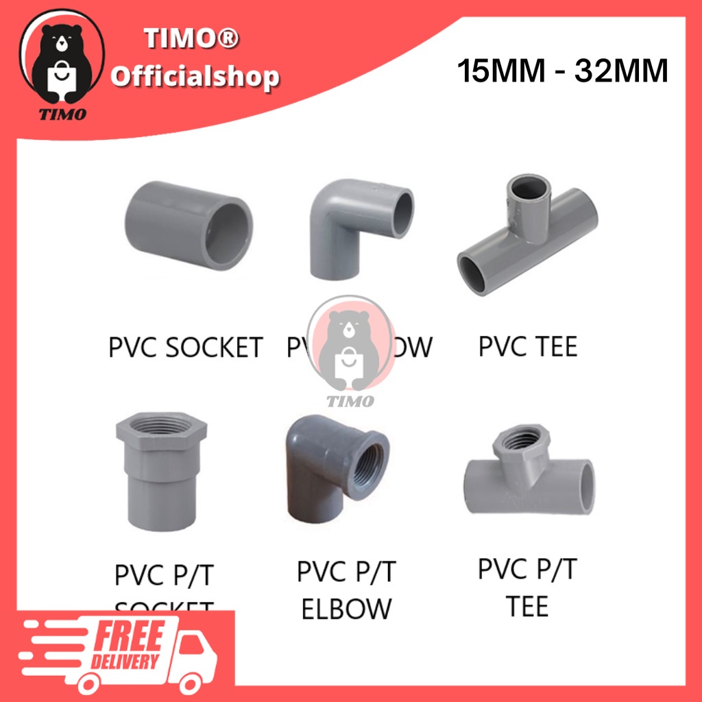 15MM-32MM PVC Pipe Fitting Joint PVC Connector Multi Size Plumbing & Bathroom Accessories *BINA ...