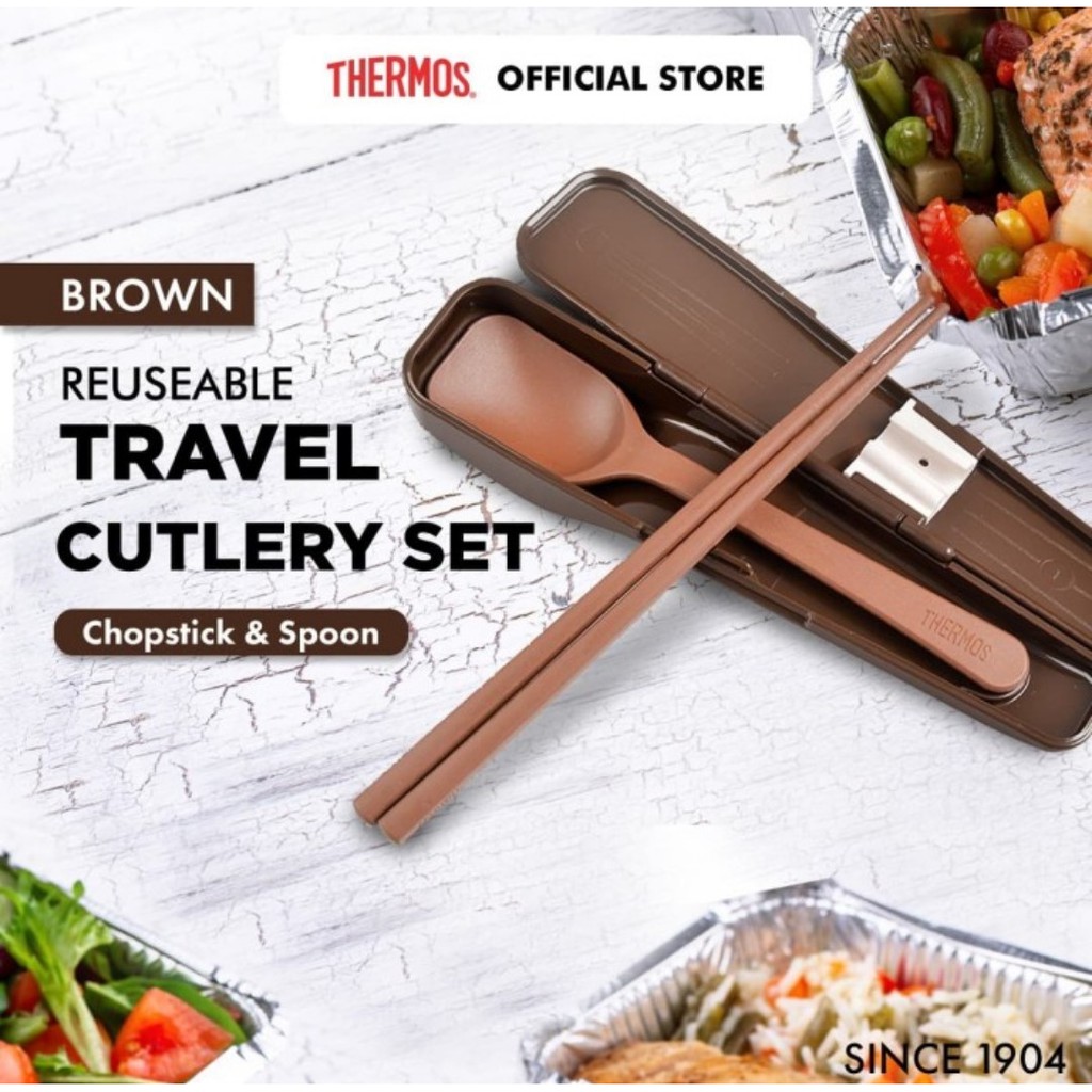 Thermos Spoon Chopsticks Travel Cutlery Set - Brown (CPE-001-BW ...