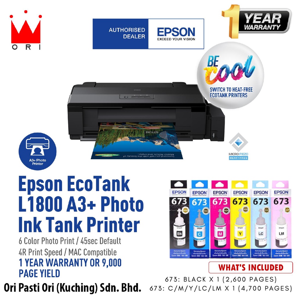 Epson L1800 A3 Photo Ink Tank Printer | Shopee Malaysia