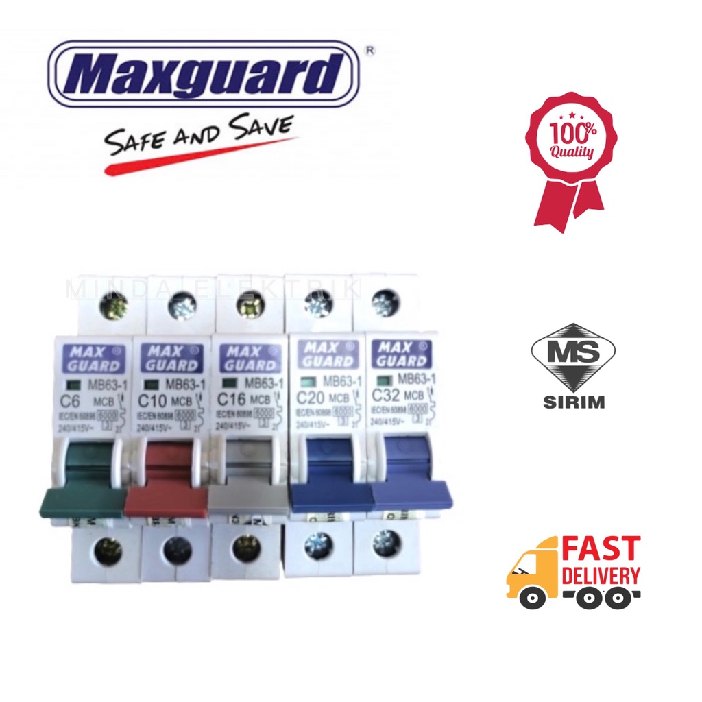 Maxguard 1Pole MCB 6ka 6A-10A-16A-20A-32A/ SIRIM Approved | Shopee Malaysia