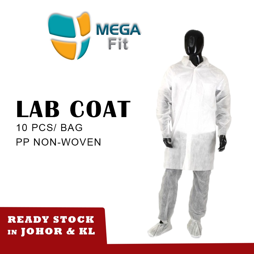 MEGAFIT Disposable pp non woven Lab Coat velcro (10pcs) | Shopee Malaysia