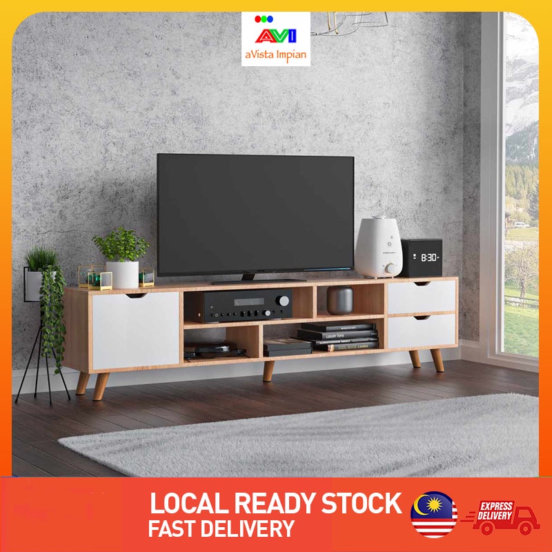 AVI Modern Nordic TV Stand With Three Cabinet Shelf Drawer Storage ...