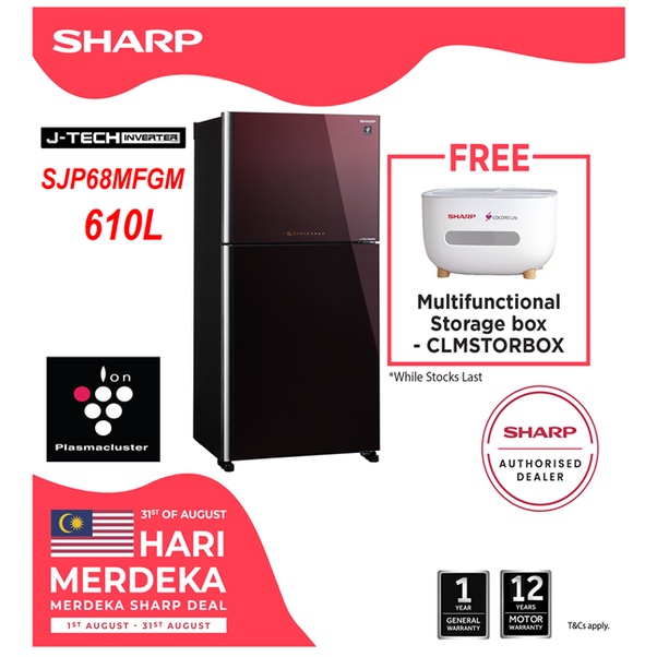 Sharp 610L Two Door Inverter Fridge ( Glass M - Maroon ) | Shopee Malaysia