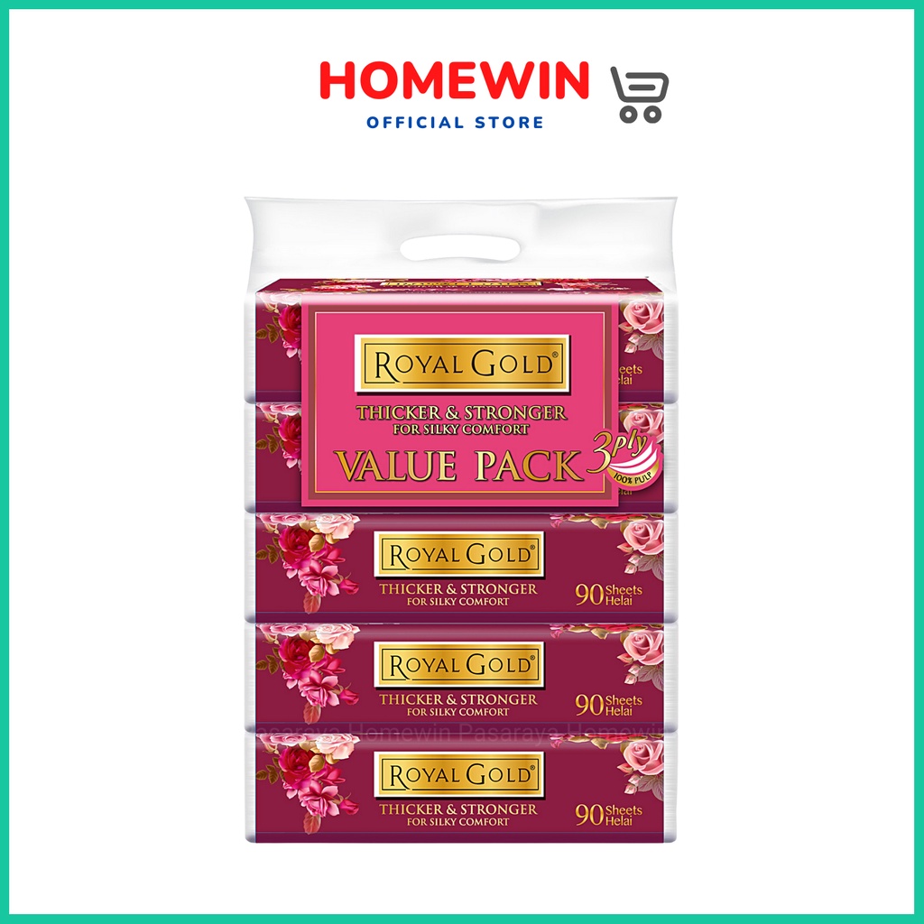 Royal Gold Luxurious White Travel Pack 3ply (90 Sheets x 5 Packs ...