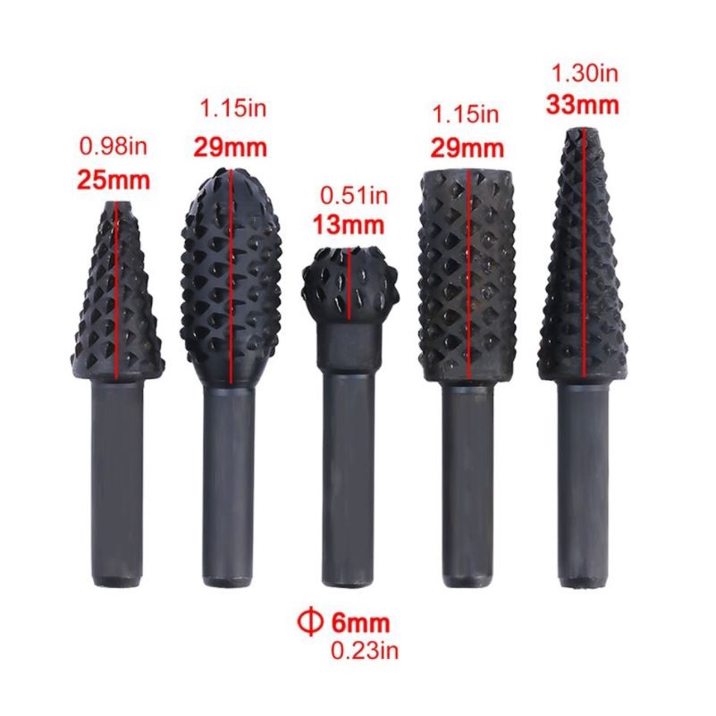 1/4" 6mm Rotary Shank Rasp Burr Set Wood Drill Bits Grind Polish ...