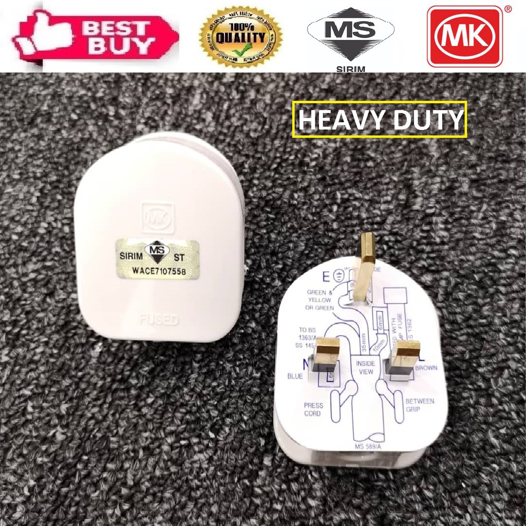 (MK 654) 13A 250V Fused Plug Top (Heavy Duty) (SIRIM Approved) (White ...