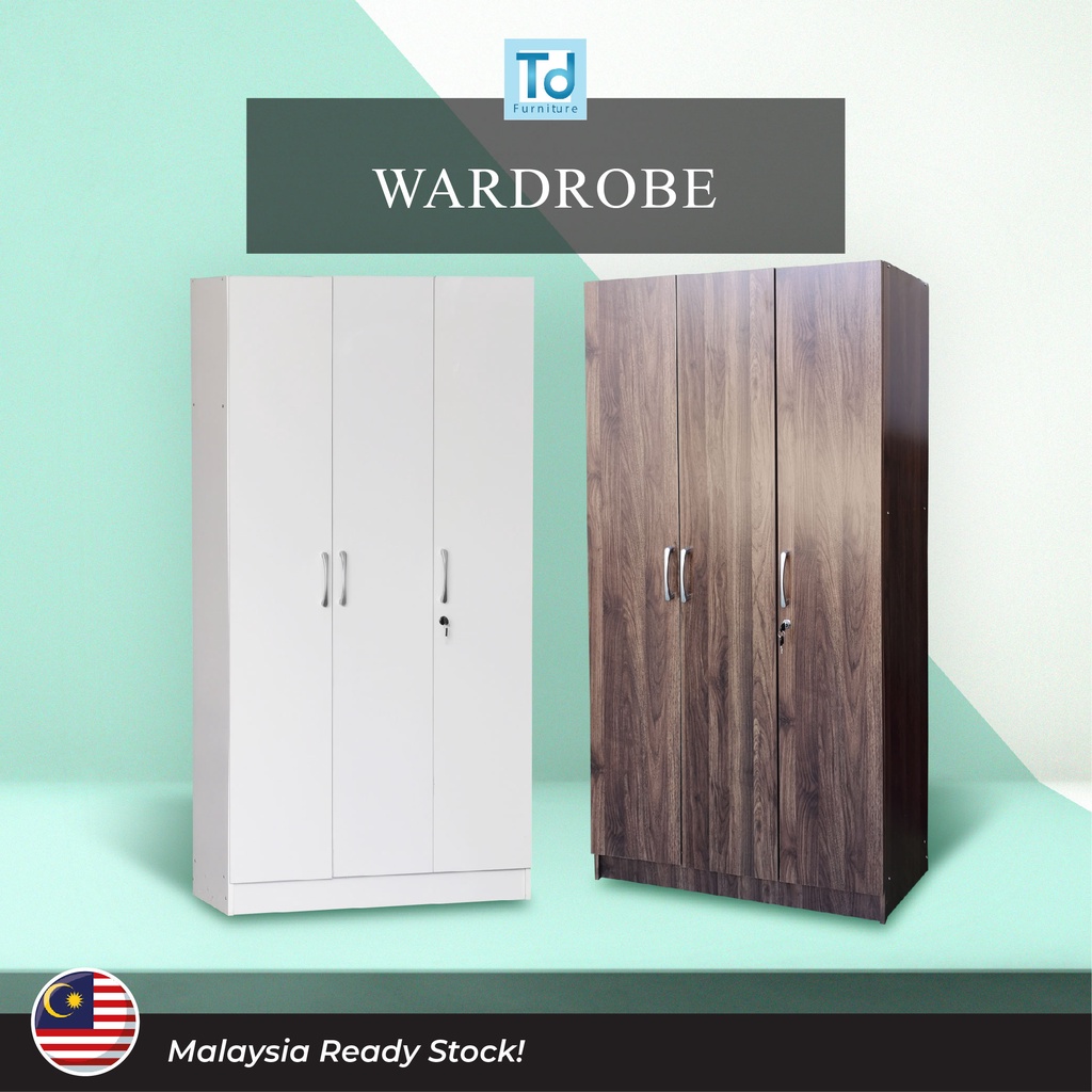 Modern & Simple Design 3 Doors Wardrobe with Hanging Rail, Compartments ...