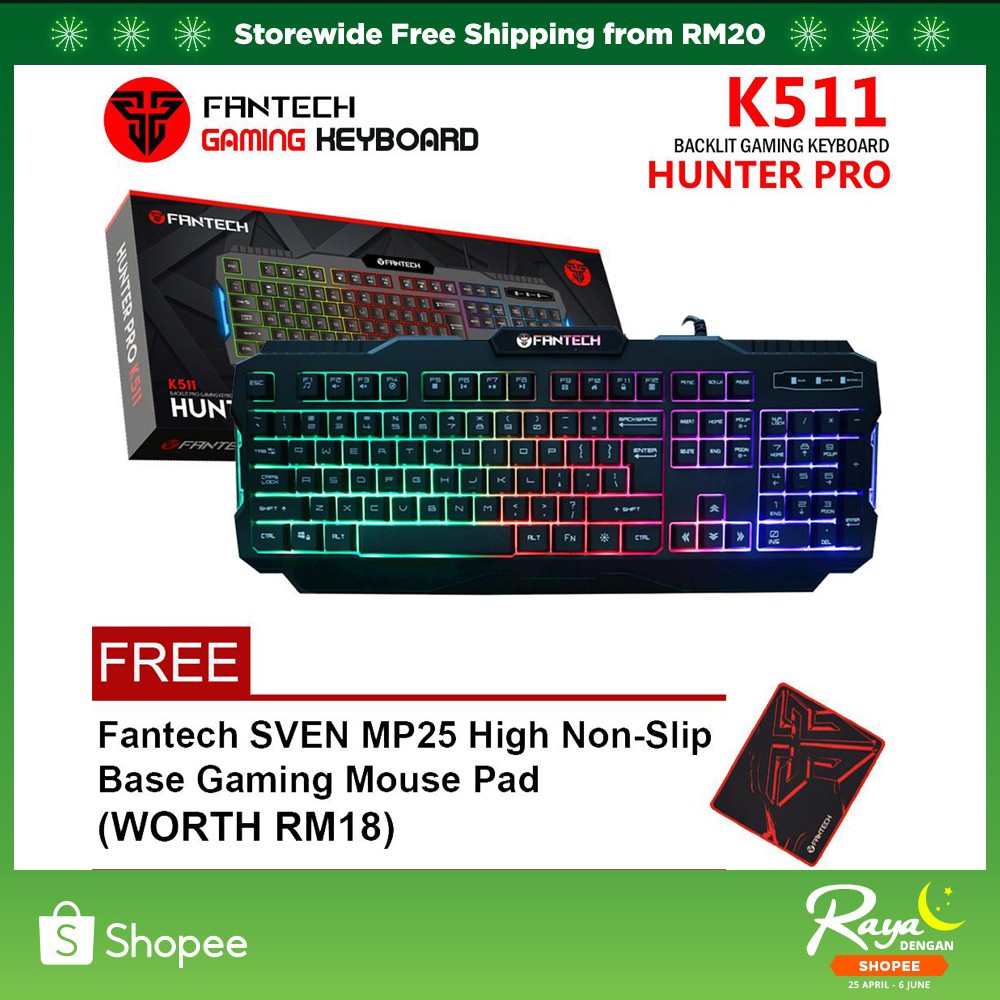 ORIGINAL FANTECH K511 HUNTER PRO Backlit Pro Gaming Keyboard for GAMERS ...