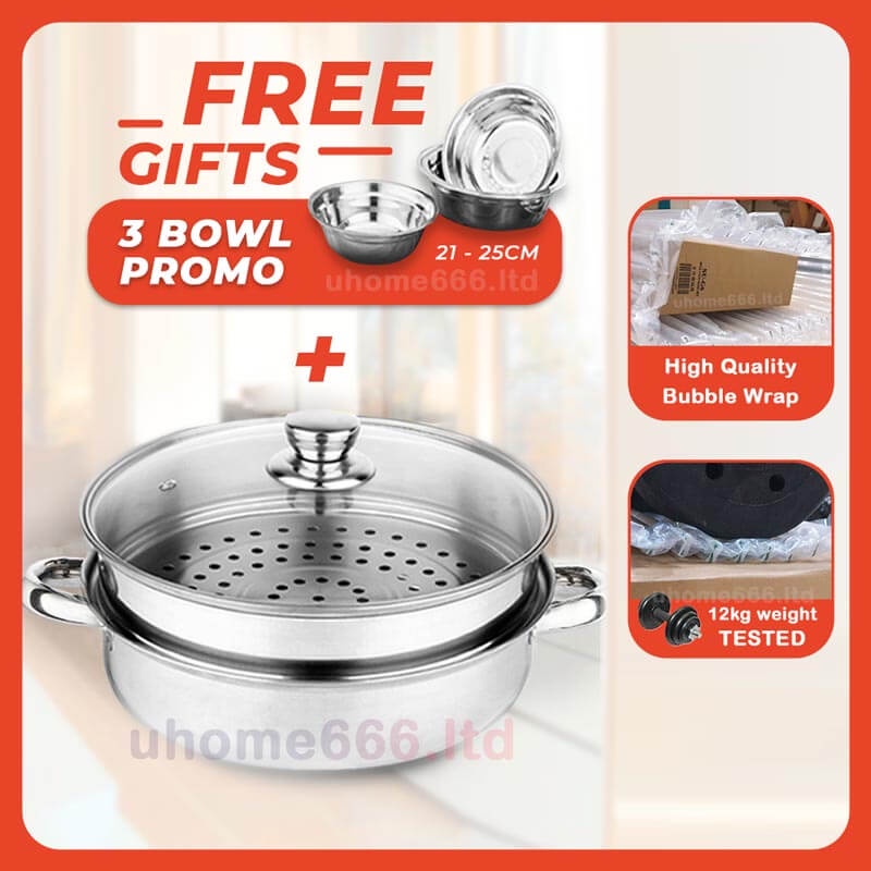 Pengukus Steamer Stainless Steel Periuk Kukus Cookware Steam Pot ( FREE ...
