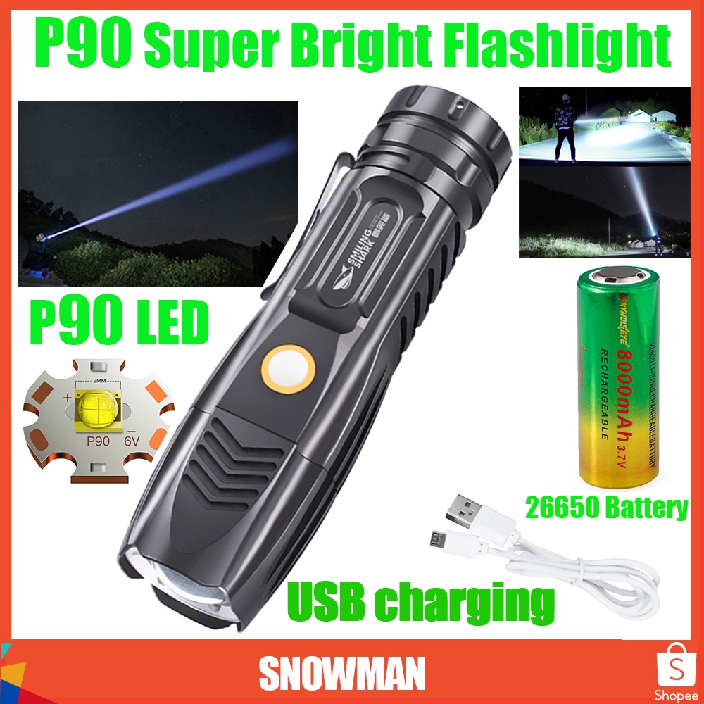 Super Bright 4 Nuclear P90 LED Flashlight USB Charging Zoom Led Torch ...
