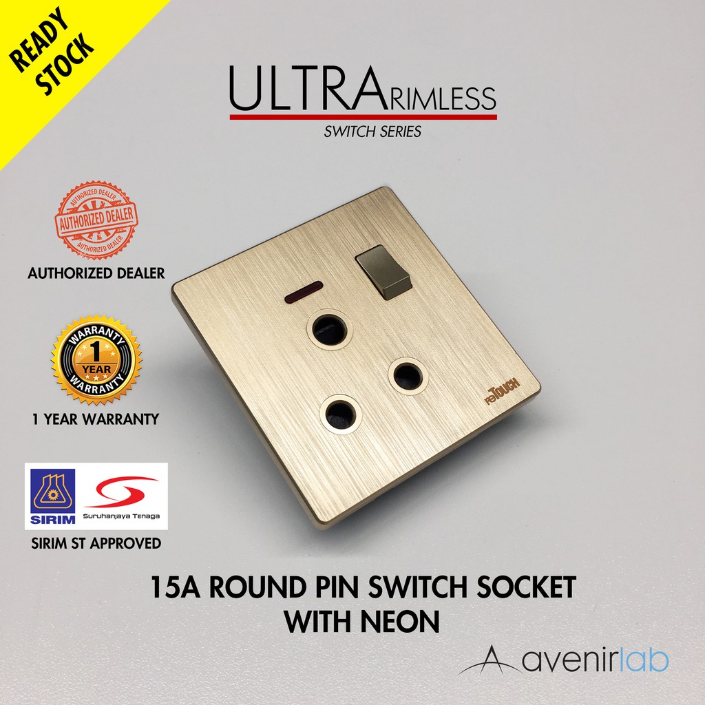 Retouch ultra rimless 15a round pin switch socket with neon sirim ...