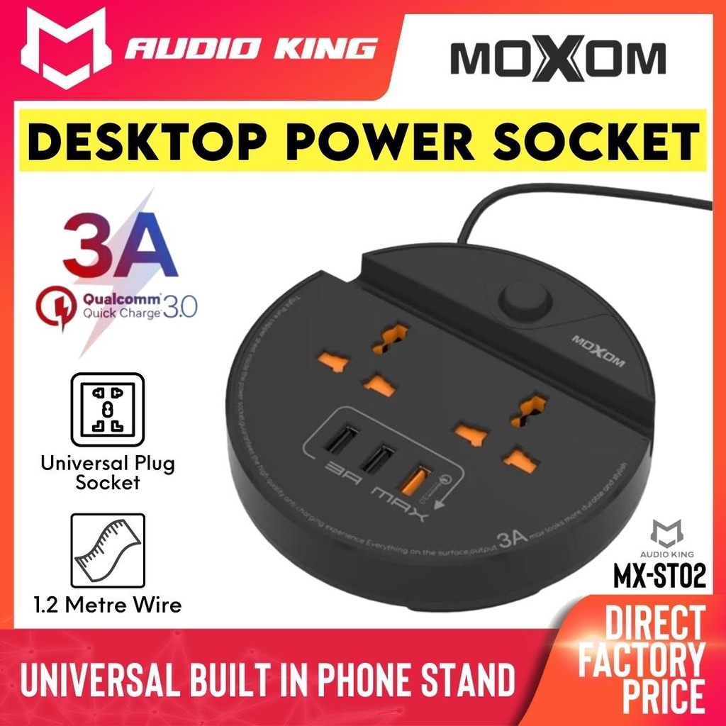 MOXOM Power Socket With USB Port Extention Plug MX-ST02 Wayar Extension ...