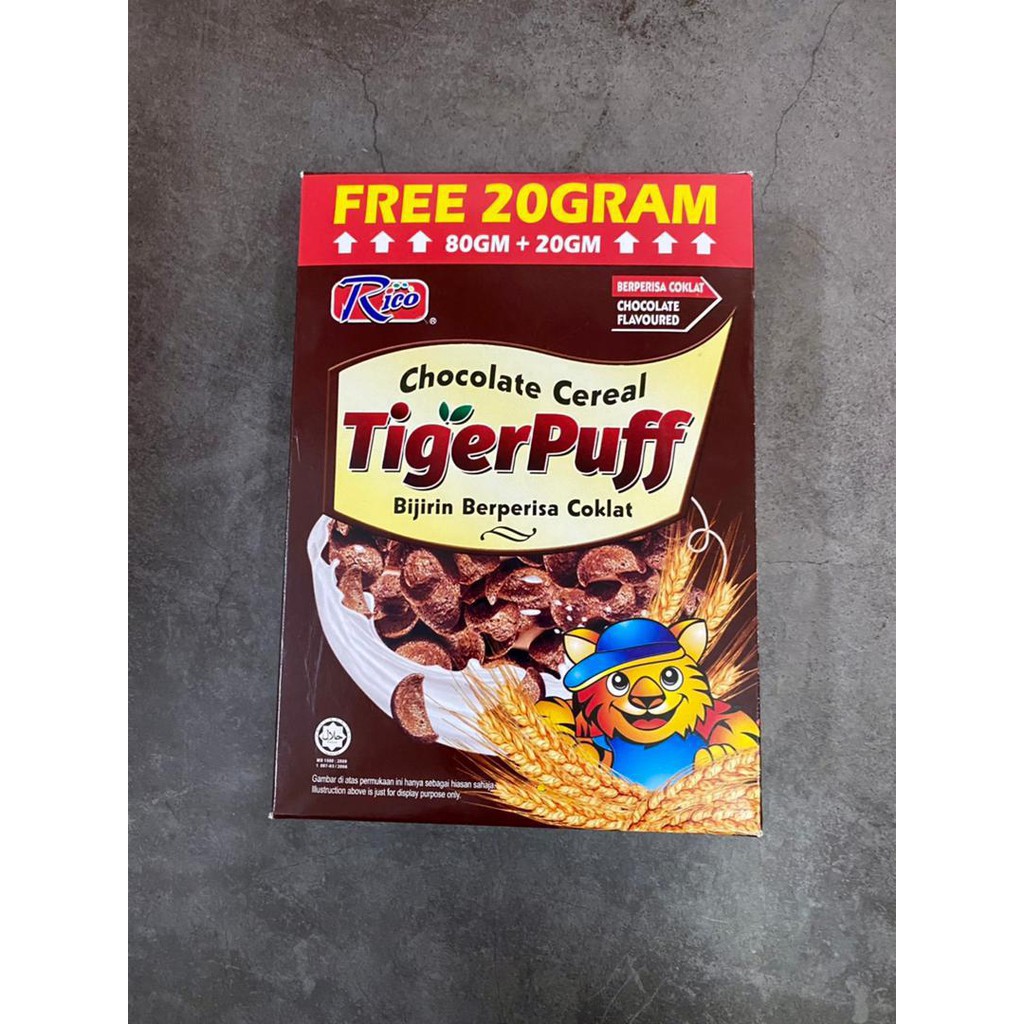 (READY STOCK)RICO TIGER PUFF CHOCOLATE CEREAL (FREE 20GM) (80gm+20gm ...