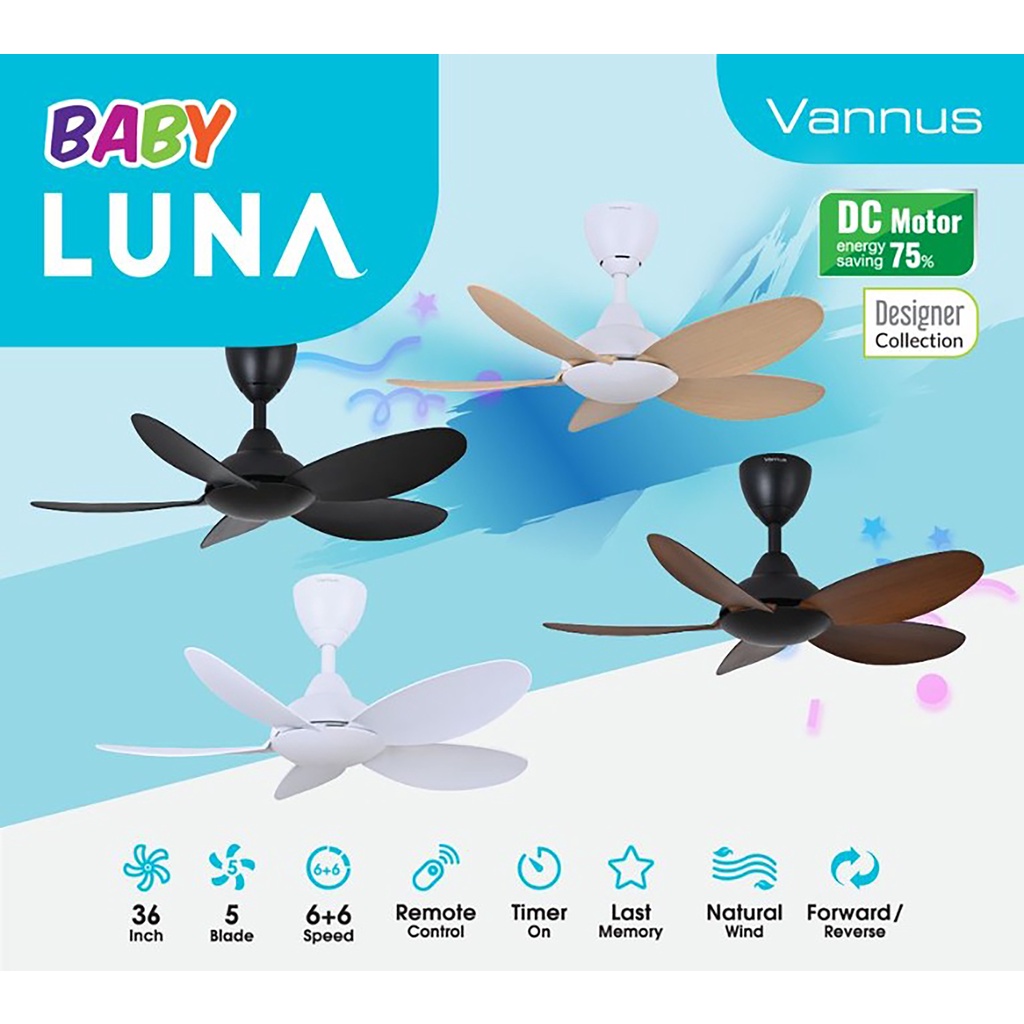 ALPHA Vannus - BABY LUNA 5B 36Inch DC Motor Ceiling Fan with 5 Blades ...
