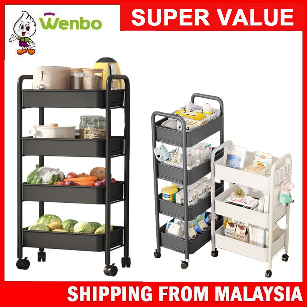 Wenbo 3 Tier Multifunction Storage Trolley Rack Office Shelves Home ...